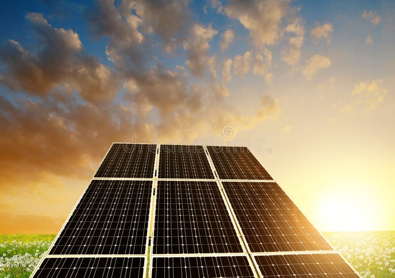 Solar Energy Panels Against Sunset Sky Stock Photo - Image of ...