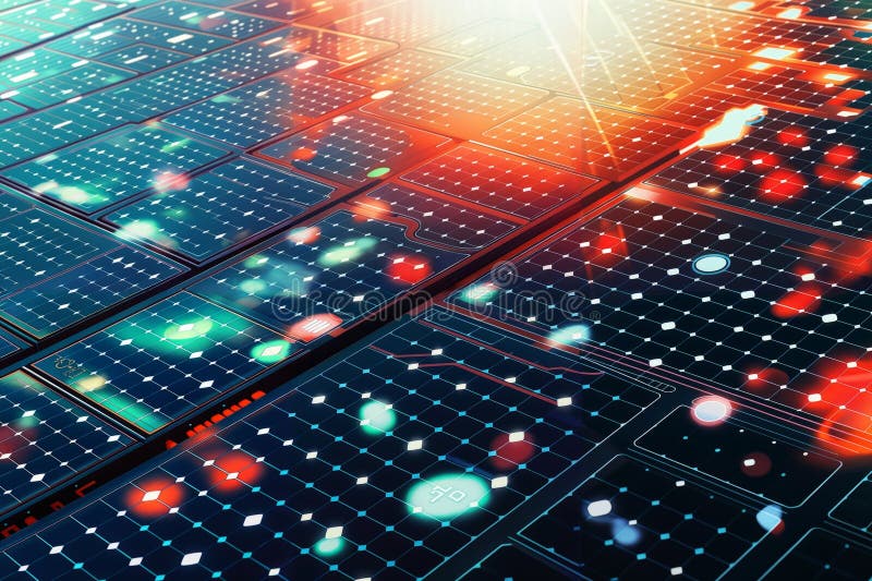 Solar Energy Panels with Sun Rays. 3d Render Illustration, Generative ...