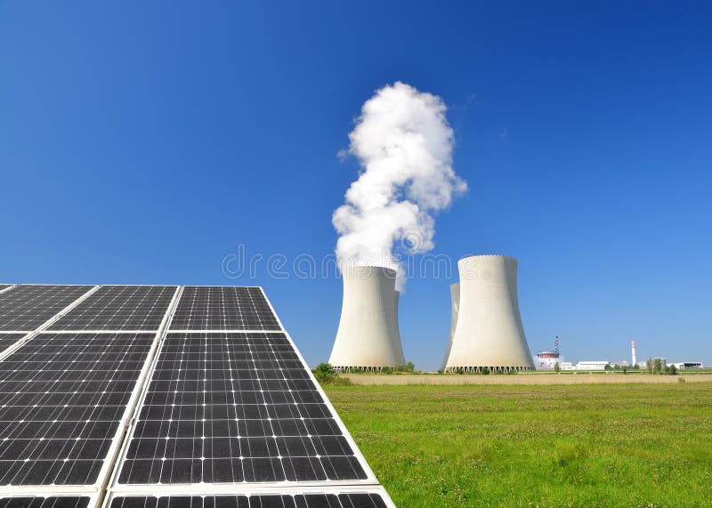 Solar Energy Panels and Nuclear Power Plant Stock Image - Image of ...