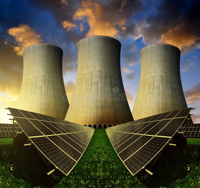 Solar Energy Panels and Nuclear Power Plant Stock Image - Image of ...