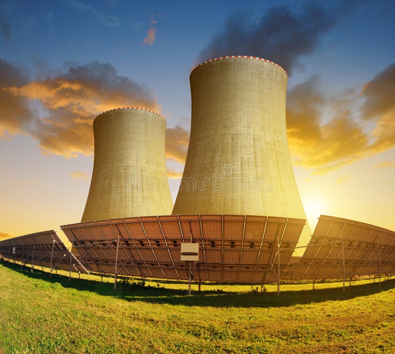 Solar Energy Panels and Nuclear Power Plant Stock Photo - Image of ...