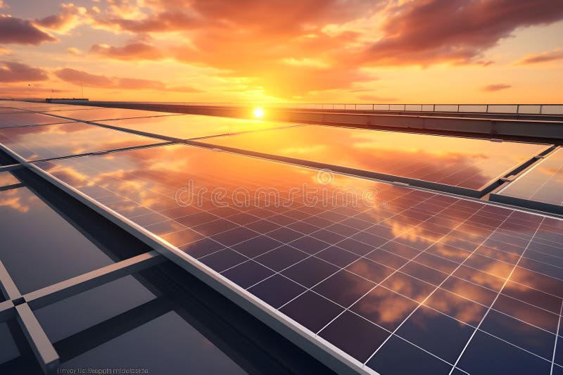 Solar Energy Panels at Sunset - Ai Generated Stock Illustration ...