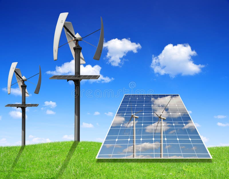 Solar Energy Panels and Wind Turbines Stock Photo - Image of ...