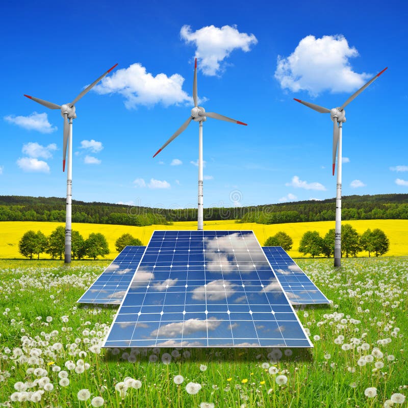 Solar Energy Panels with Wind Turbines Stock Photo - Image of future ...