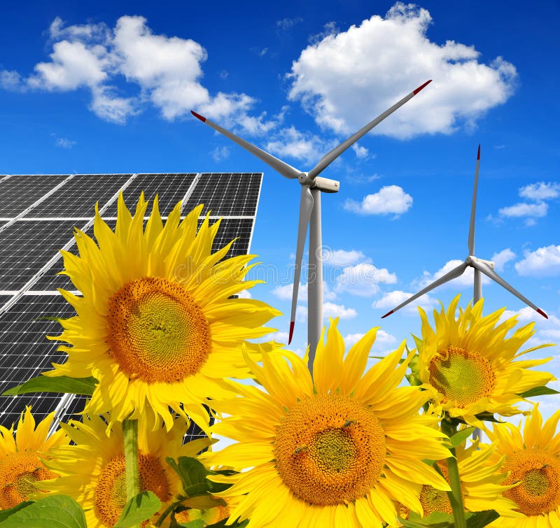 Solar Energy Panels with Wind Turbines Stock Image - Image of outdoor ...