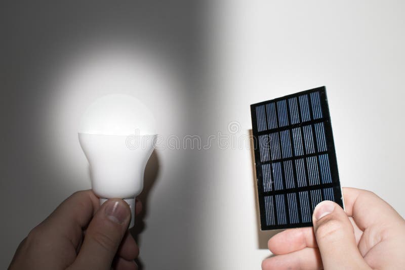 Solar Panel and Light Bulb in Hand Stock Image - Image of natural, bulb ...
