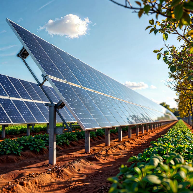 Solar Power in a Farm Setting: Panels in Rows, Generative Ai Stock ...