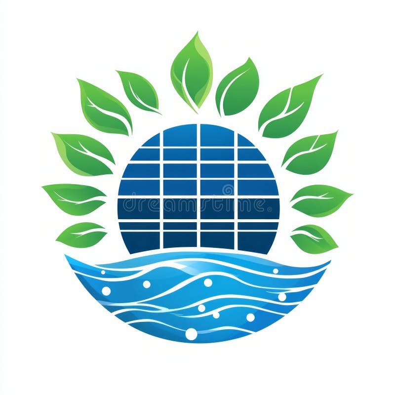 Solar Energy Symbol with Leaves and Water Elements Representing ...