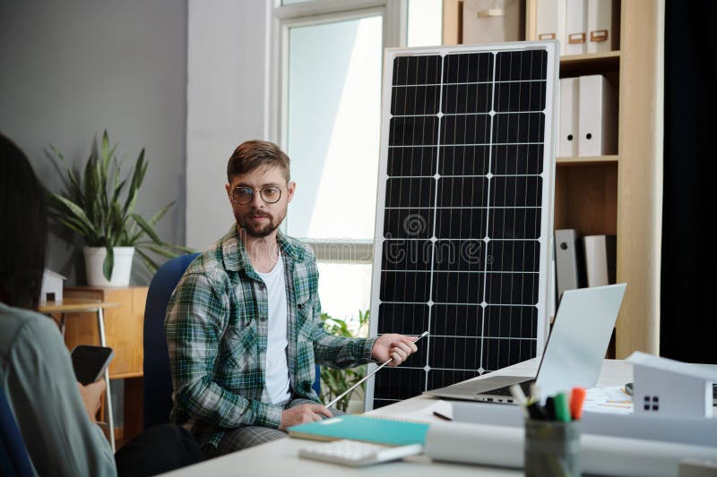 Solar Engineer Talking To Client Stock Image - Image of expertise ...