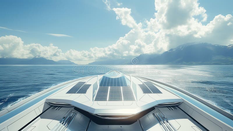 A Solar-equipped Vessel Glides Smoothly Over Calm Waters, Demonstrating ...