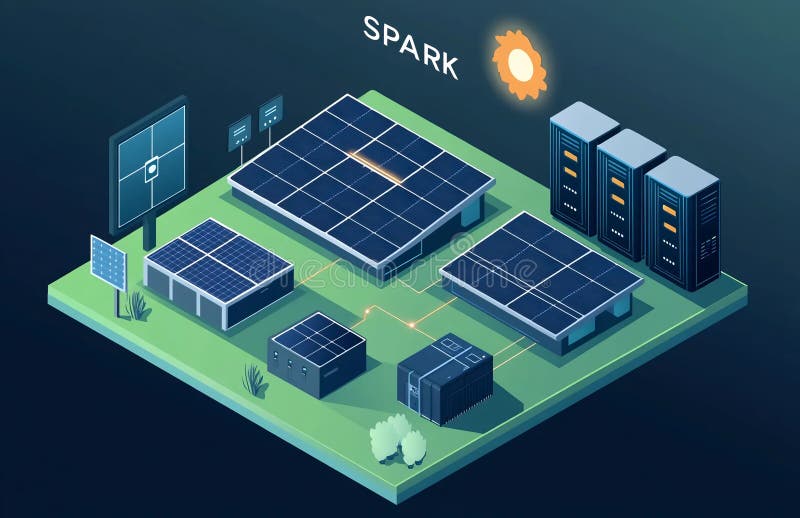 Solar Farm Energy Network stock illustration. Illustration of ...