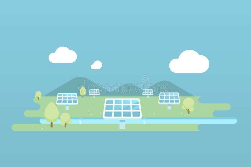 Solar Farm Landscape Illustration. Stock Vector - Illustration of ...