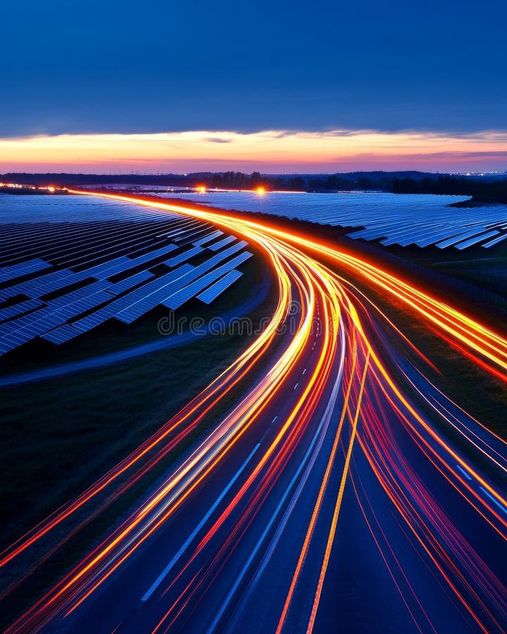 Solar Farm Night Patrol Long Exposure Light Trails Security Vehicles ...