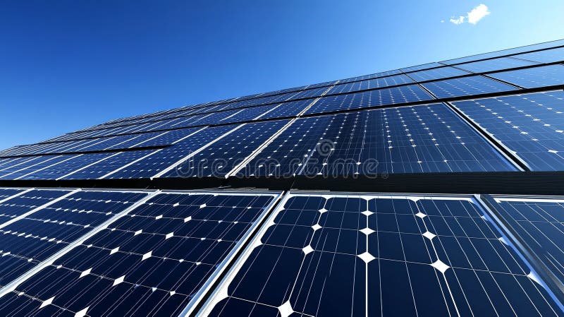 A Solar Farm with Rows of Gleaming Panels Stretching into the Distance ...
