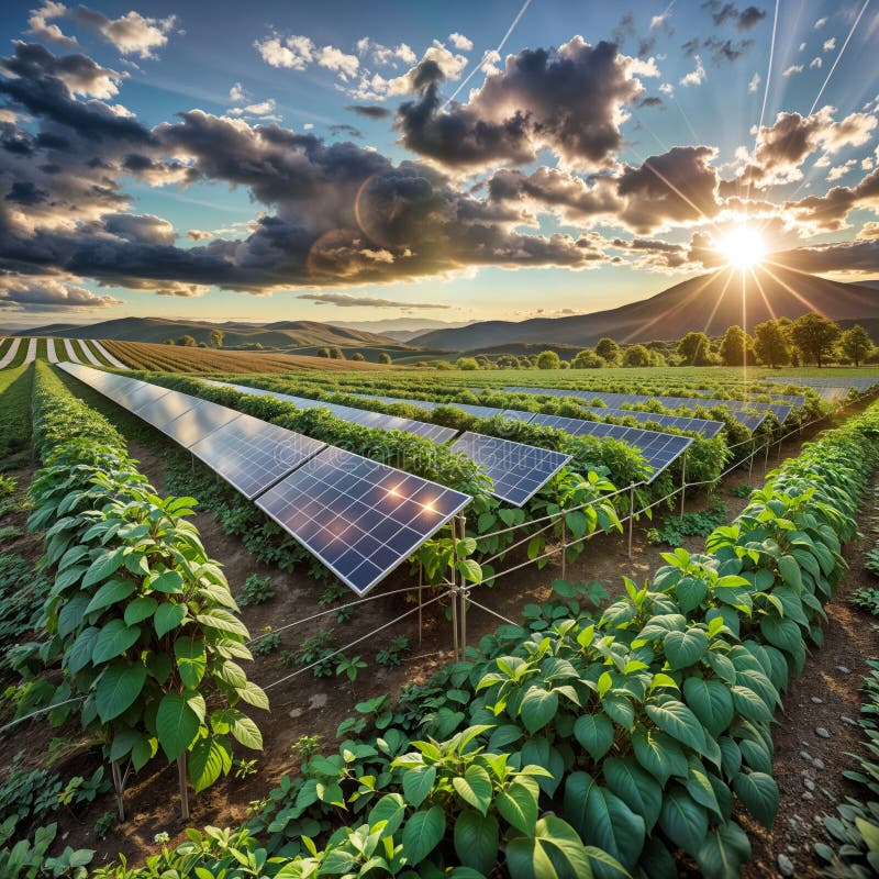 Solar Farm: Rows of Panels in a Green Field, Generative Ai Stock ...