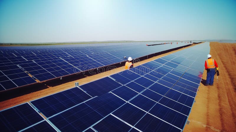 Solar Farm with Rows of Photovoltaic Panels. Expansive Field of Solar ...