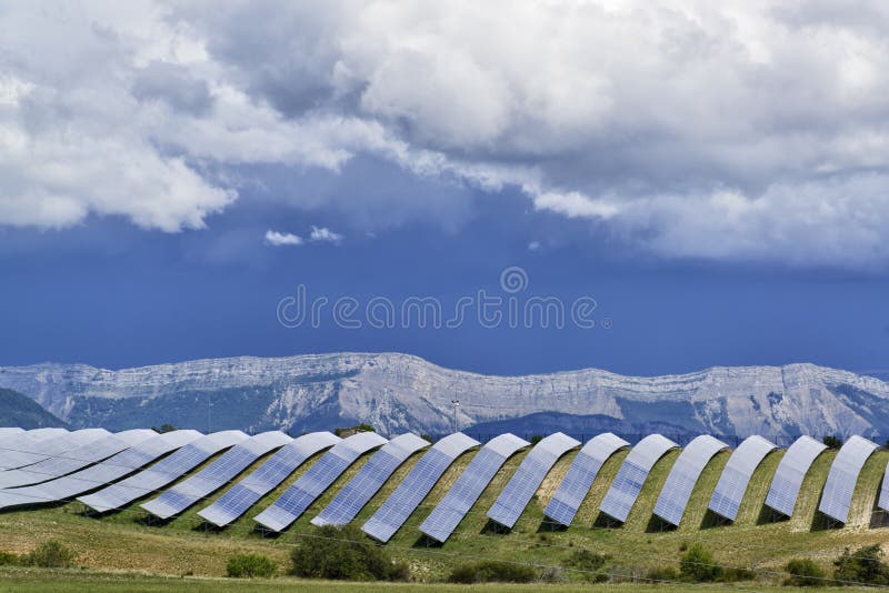Solar field in the storm stock image. Image of saving - 59180093