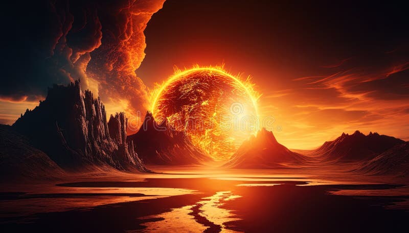 Solar Flare Apocalypse Digital Art Illustration, Generative AI Stock ...