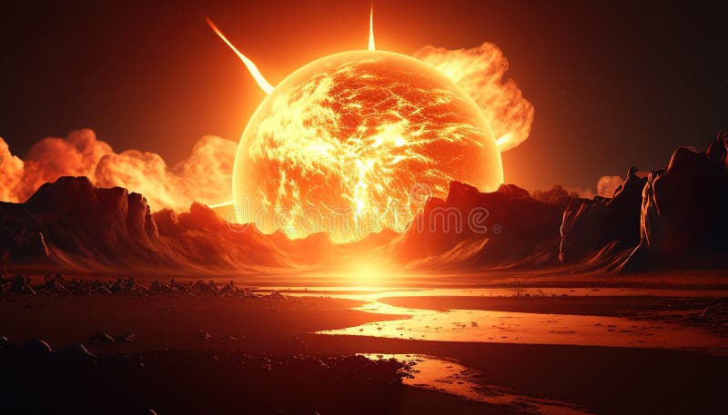 Solar Flare Apocalypse Digital Art Illustration, Generative AI Stock ...