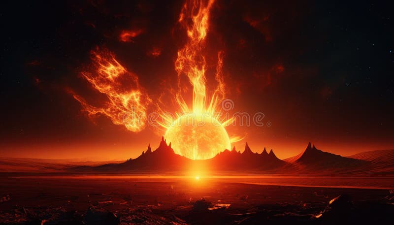 Solar Flare Apocalypse Digital Art Illustration, Generative AI Stock ...