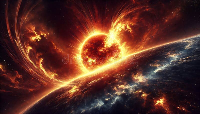 Solar Flare in Space, Dramatic and Fiery, Energetic Motion. Stock Image ...
