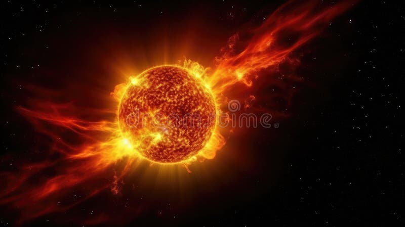 Solar Flare in Sun Black Space Background, Eruption of Electromagnetic ...