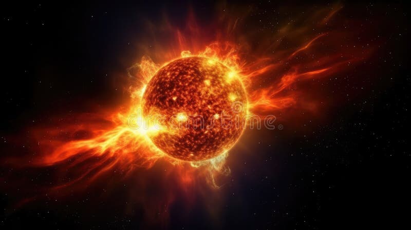 Solar Flare in Sun Black Space Background, Eruption of Electromagnetic ...