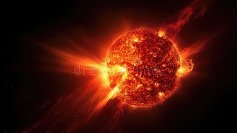 Solar Flare in Sun Black Space Background, Eruption of Electromagnetic ...