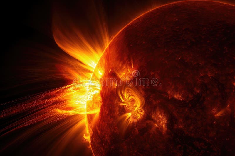 Solar Flare, with View of the Sun S Surface and Massive Ejection of ...