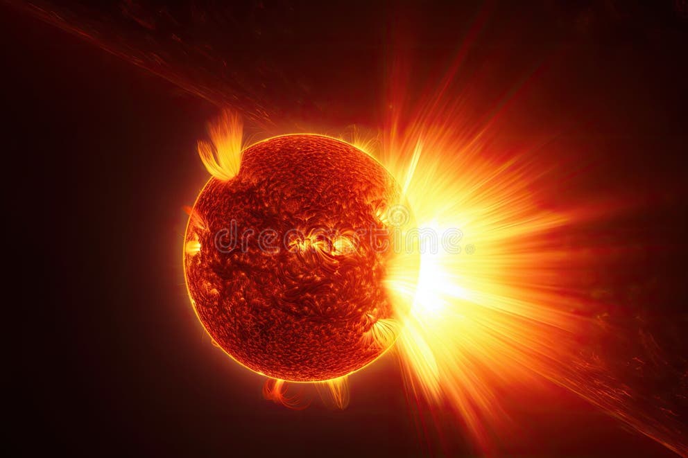 Solar Flare, with View of the Sun S Surface and Massive Ejection of ...