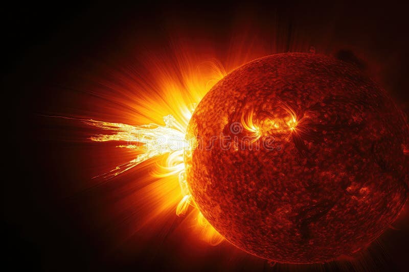 Solar Flare, with View of the Sun S Surface, Showing the Intense and ...