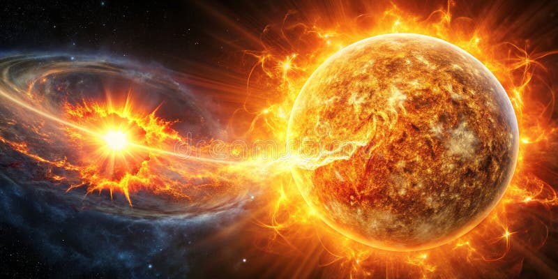 Solar Flash Explosion Mass Ejection Burning Sun and Space Magnetic ...