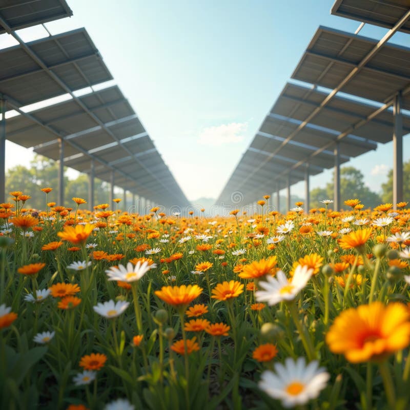 Solar Garden with Vibrant Flower Array, Generative Ai Stock ...