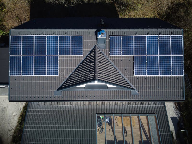 Solar Harmony: Symmetric Top-Down View of Rooftop with PV System Stock ...