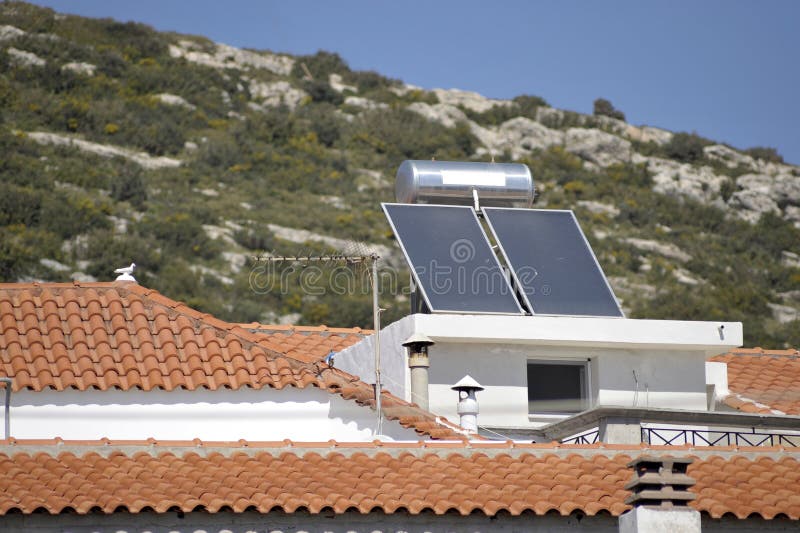 Solar Heating Panel On Roof Stock Photo - Image of heating, environment ...