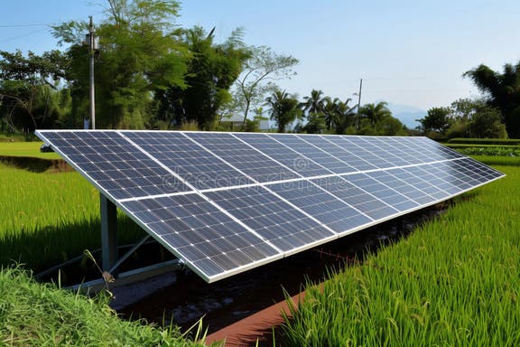 Solar Installation on a Rice Paddy Irrigation System Stock Image ...