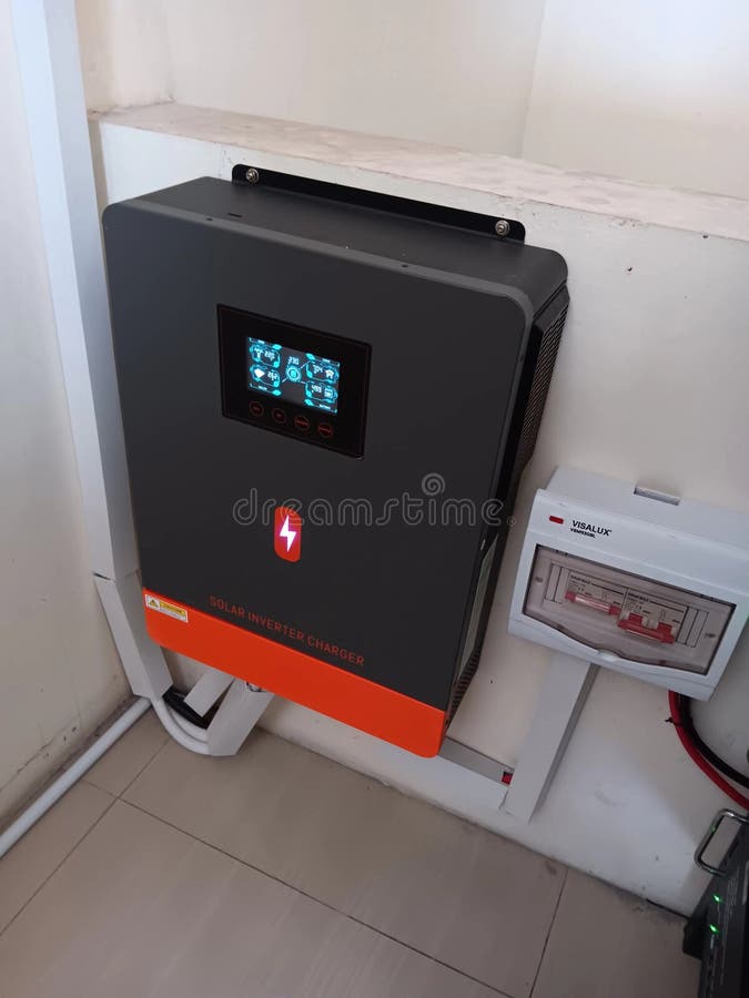 Solar Inverter Charger Unit Mounted on Wall with Display and Electrical ...
