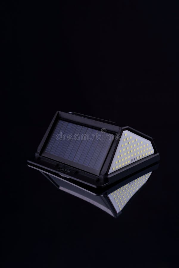 Solar Lamp Panel on Black Background Solar Powered Lantern Stock Photo ...