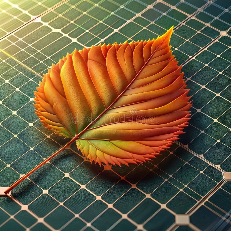 Autumn Leaf on Solar Panel, Generative Ai Stock Illustration ...