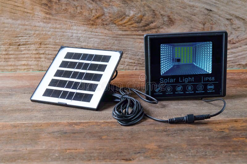 Solar Lighting and Solar Panel on Wood Table ,Ecological Electrical ...
