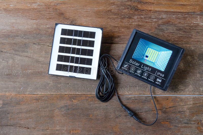 Solar Lighting and Solar Panel on Wood Table ,Ecological Electrical ...