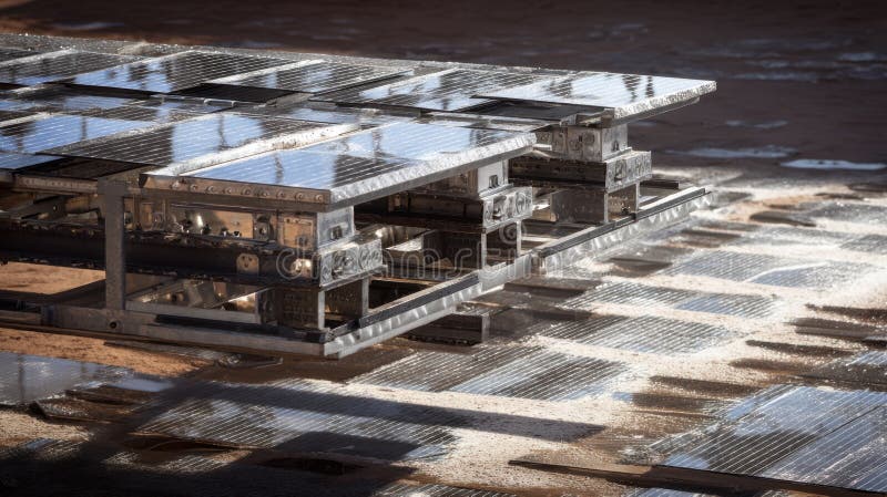 Solar Mirror Panel Glistening on a Barge in the Desert Sun Stock Photo ...