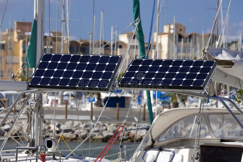 Solar Panels Charging Batteries Aboard Sail Boat Stock Photo - Image of ...
