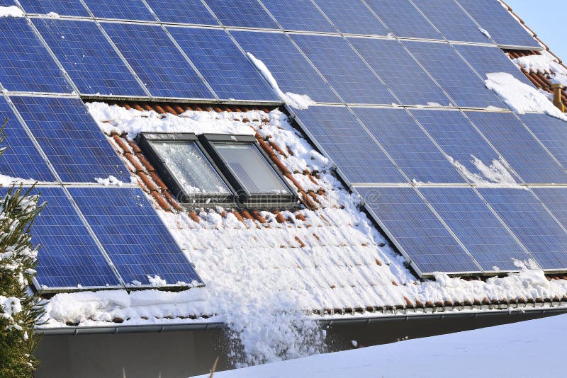 Solar modules with snow stock photo. Image of problem - 49411996