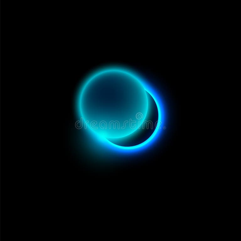 Solar or Moon Eclipse with Blue Blur Light, Vector Realistic Partial Planet Eclipse in Dark ...