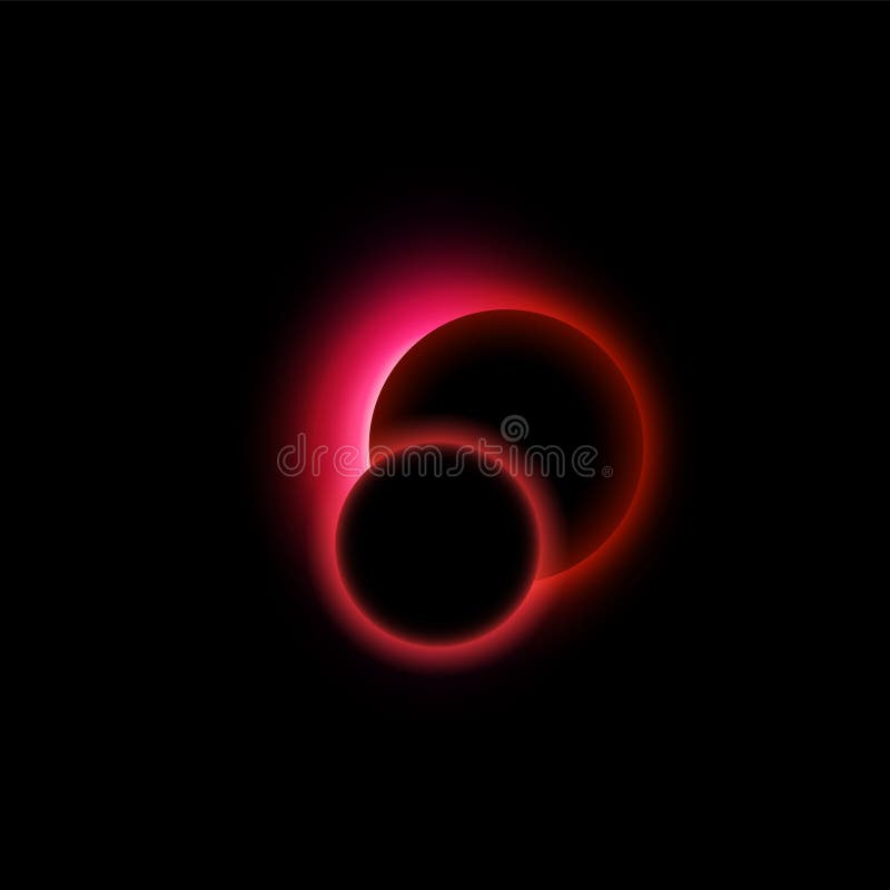 Solar or Moon Eclipse with Red Blur Light, Vector Realistic Partial ...