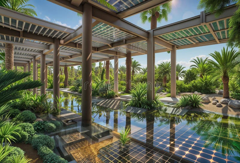 Solar Oasis Retreat, Generative Ai Stock Illustration - Illustration of ...