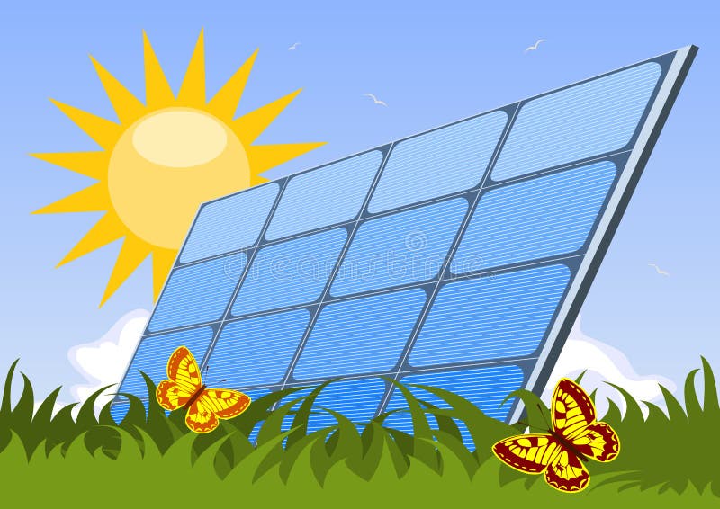 Sun with Solar Panel stock illustration. Illustration of solar - 25594573