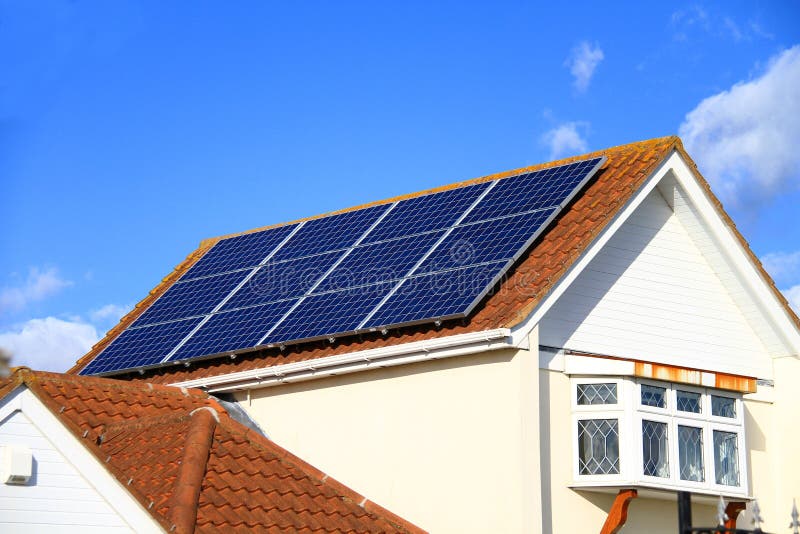 Renewable Green Energy Solar Panels on House Roof Stock Image - Image ...