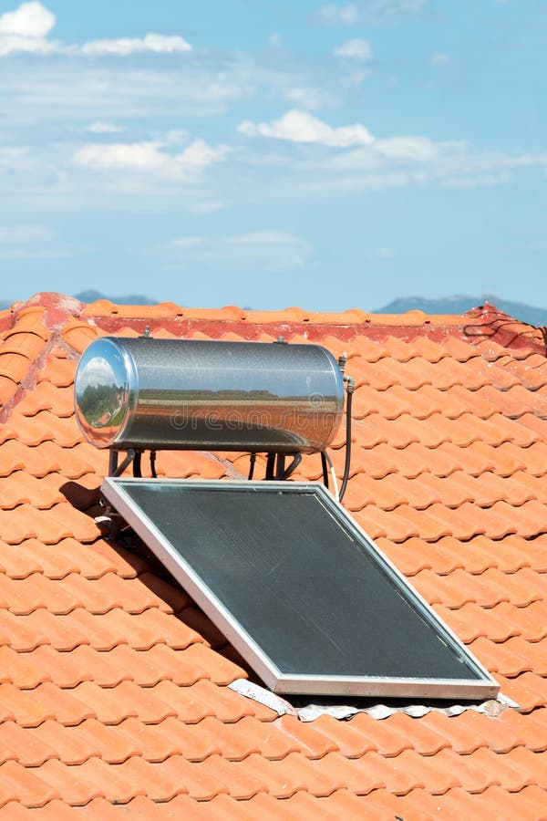 Solar Water Heater on Roof of House Stock Photo - Image of technology ...